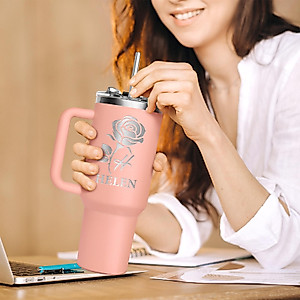 Personalized 40 Oz Tumbler with Handle and Straw Lid, Custom Stainless Steel Water Bottle Travel Mug with Names, Personalized Birthday Gifts for Mom Women Men Friend,Christmas (40 engraved)