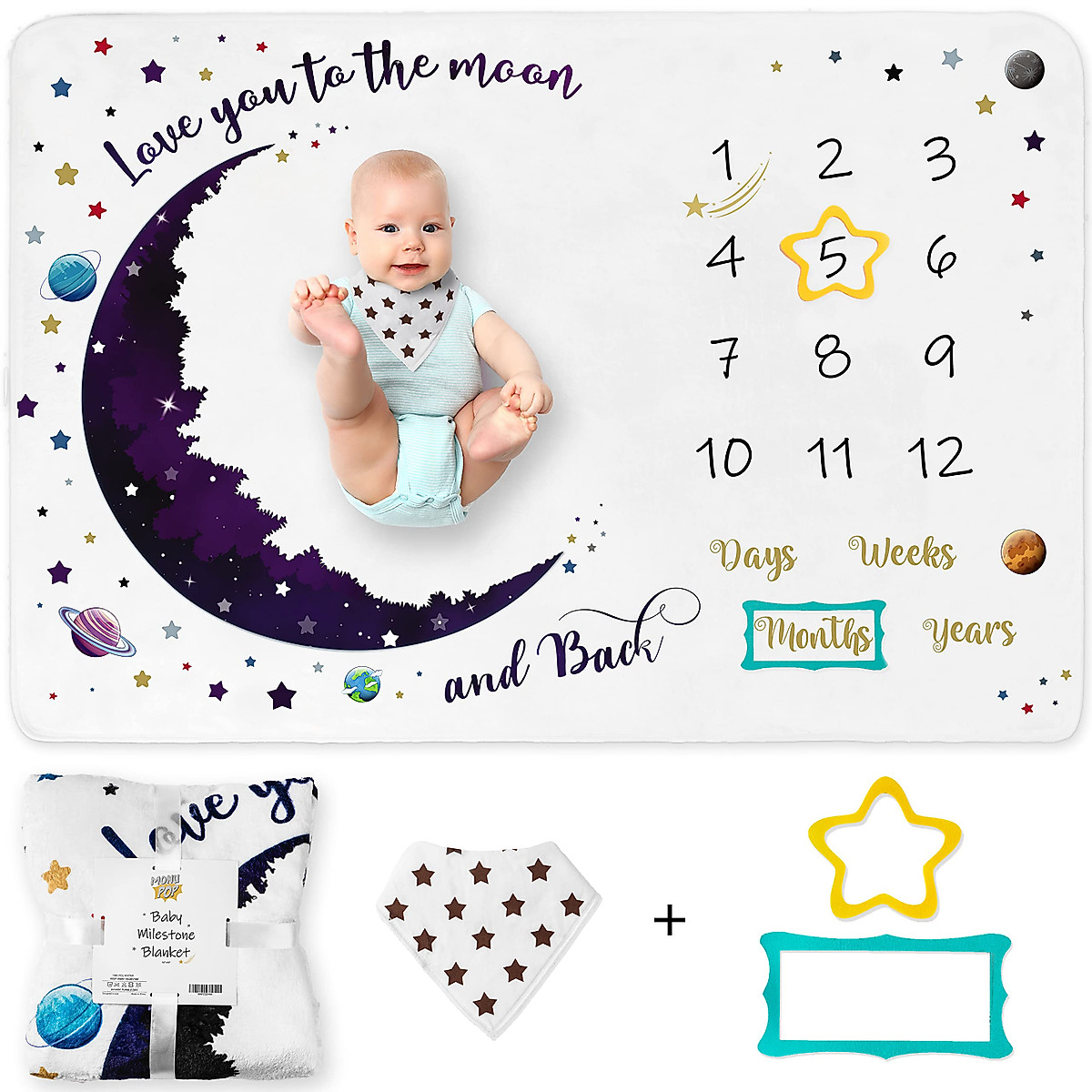 Baby Monthly Milestone Blanket Boy - 60"x40" Gift for Boys with Photo Props for Pictures - Gender Neutral First Year Growth Months Chart - Extra Soft Premium Blanket