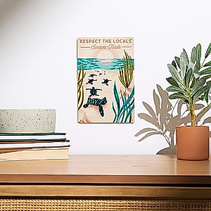 Lantern Press 6x9 Inch Wood Sign, Ready to Hang Wall Decor, Sarasota, Florida, Turtle, Respect the Locals