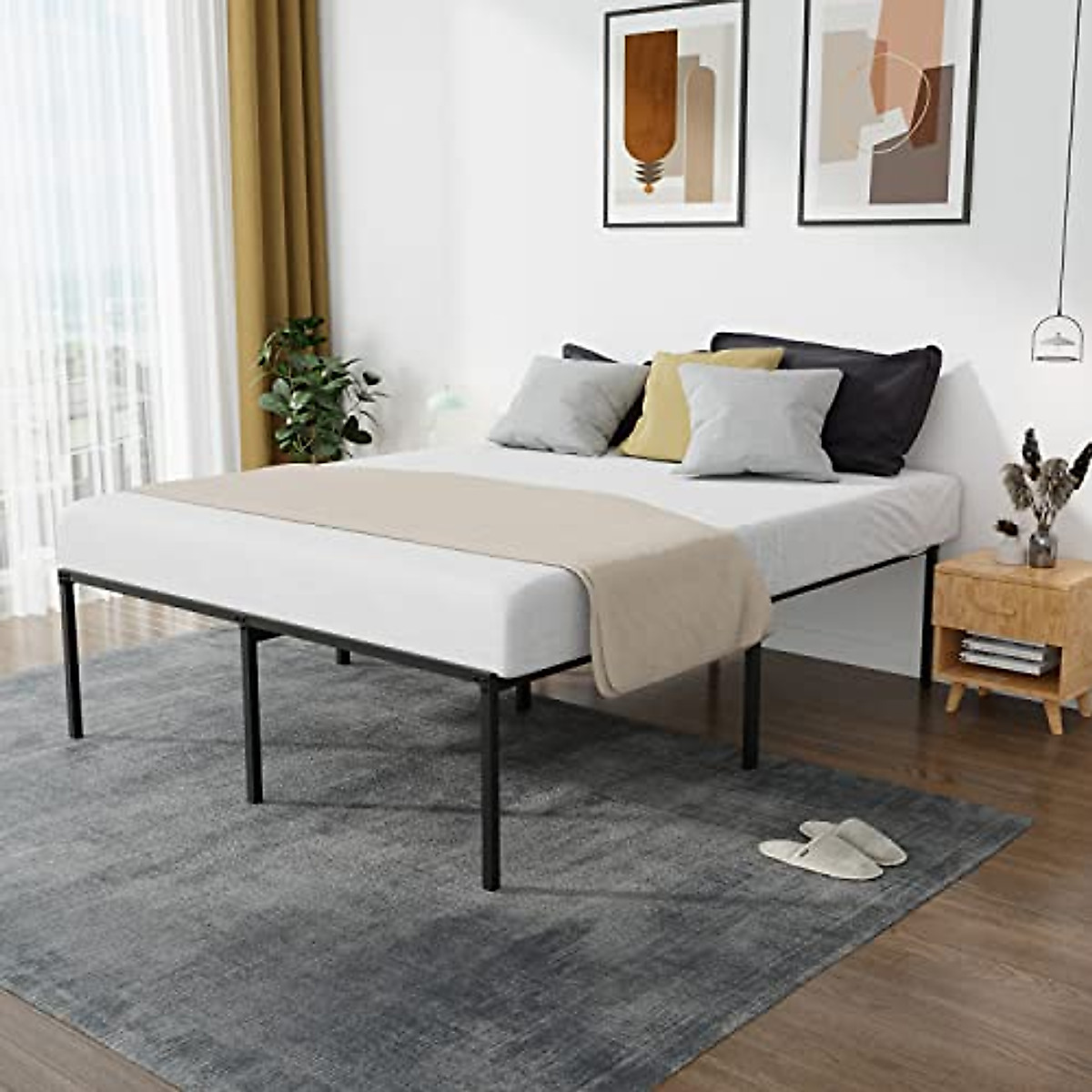 Bed Frame Metal Platform Bed Frame 18 Inch High Mattress Foundation No Box Spring Needed Heavy Duty Steel Slat Noise-Free Easy Assembly Under-Bed Storage (Queen)