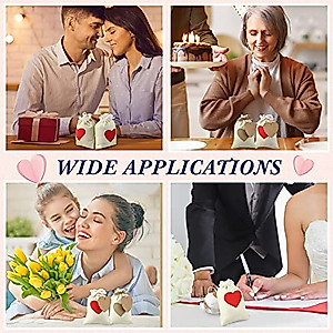 40 Pcs Valentine's Day Heart Burlap Bags with Tags and Ropes, 4 x 6 Inch Burlap Gift Bags with Drawstring Heart Bags Linen Gift Pouch Small Party Favor Bags for Wedding Baby Shower Party