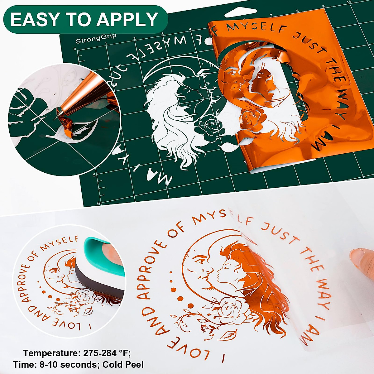 VINYL FROG Metallic Foil HTV Vinyl Roll 12"x5ft Orange Chrome Heat Transfer Vinyl Iron on Vinyl Easy to Cut & Weed DIY Heat Press Design for T-Shirts