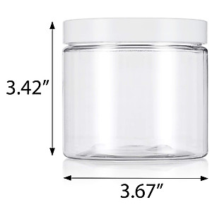 16 oz Clear Large PET Plastic Refillable Jar with White Lids (12 pack)
