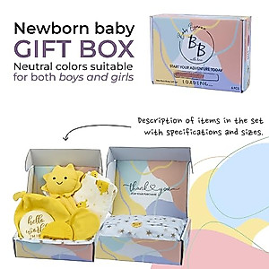 Baby Gift Box Muslin Swaddle Blanket Set with Silicone Teether and Accessories - Perfect for Newborn Girls and Boys - Cute and Elegant Packaging - 6 Pieces in a Box