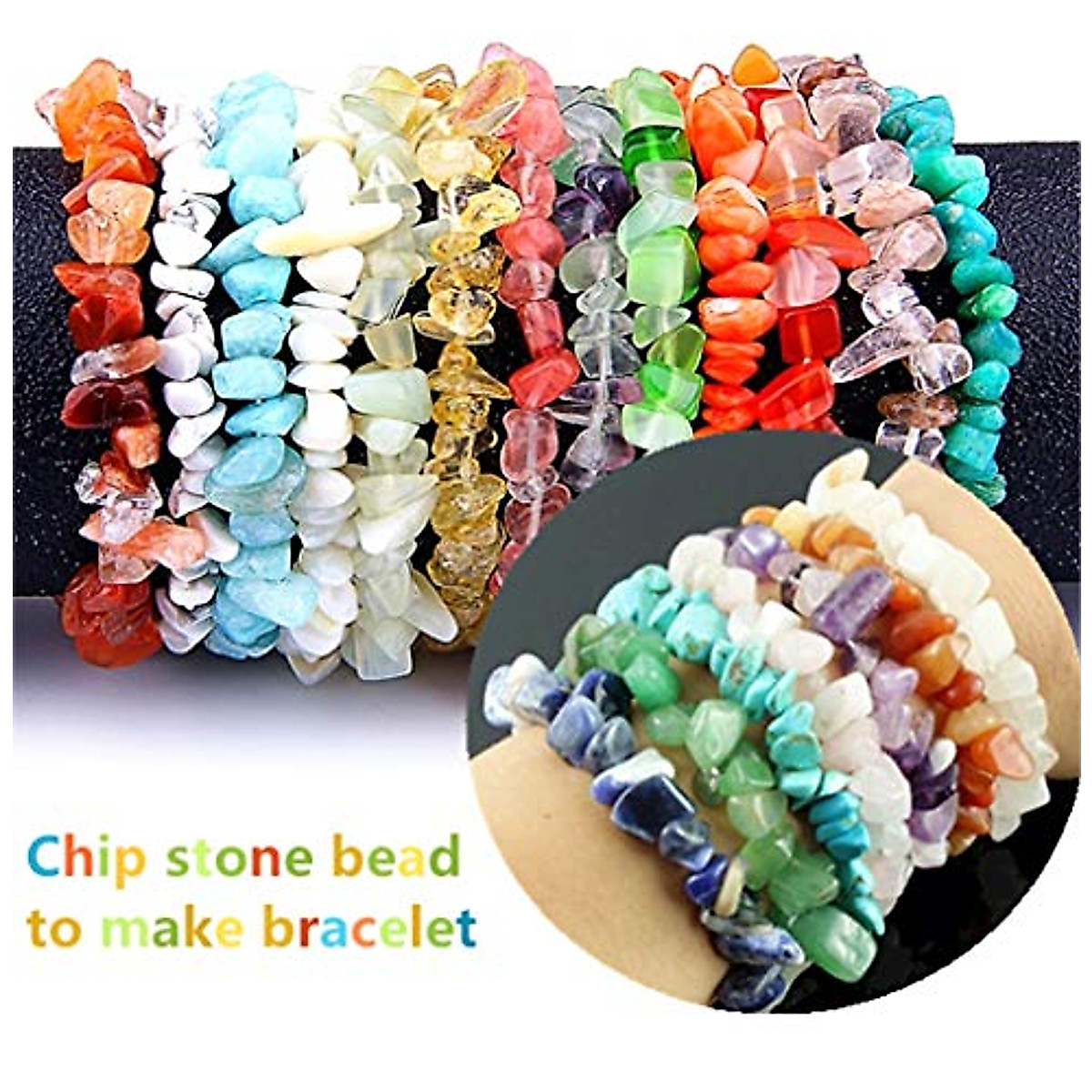 500pcs Natural Chip Stone Beads Multicolor 5mm to 8mm Irregular Gemstone Healing Crystal Loose Rocks Bead Hole Drilled DIY for Bracelet Necklace Earrings Jewelry Making Craft