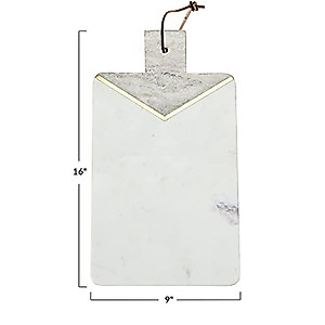 Boho 2-Tone Marble Charcuterie or Cutting Board with Brass Inlay and Leather Tie, Gray and White