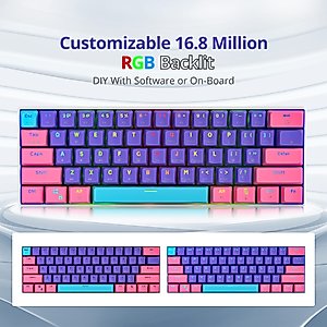 Mosptnspg Protable 60% Percent Gaming Keyboard Mechanical, Mini Compact RGB Backlit 61 Keys Wired Office Keyboard with red Switch for Mac/Win (Purple/red Switch)