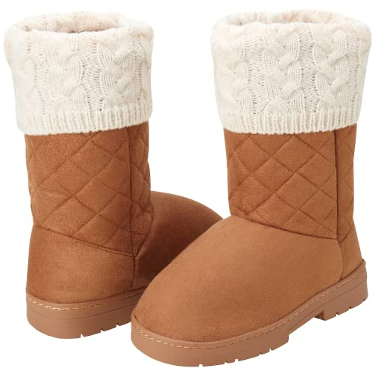 bebe Girls' Winter Boots - Quilted Woven Knit Winter Boots with Turn Cuff Sock Lining (Toddler/Girl), Size 2 Little Kid, Cognac