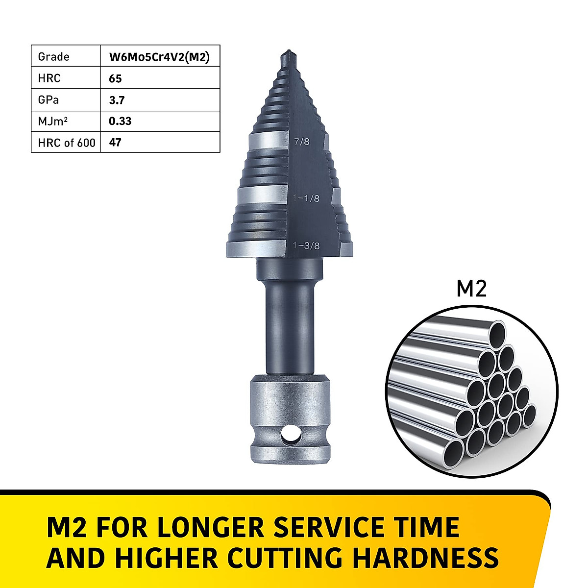 Anfrere M2 HSS Step Drill Bit for Impact Drills, 7/8", 1-1/8", 1-3/8" Black Cone Drill Bits for Steel Metal Sheet Hole Drilling Cutting, Multiple Hole Unibit, Stepped Up Bits Home Tools