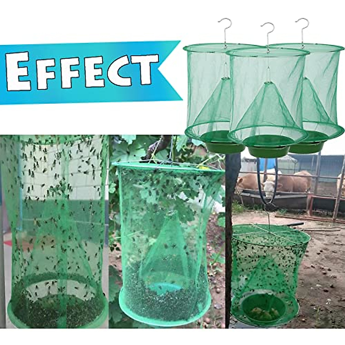 6Pack Ranch Fly Trap - Reusable Fly Trap with Tray for Indoor Outdoor Hanging Farms,Stable,Garden,Orchard,Park