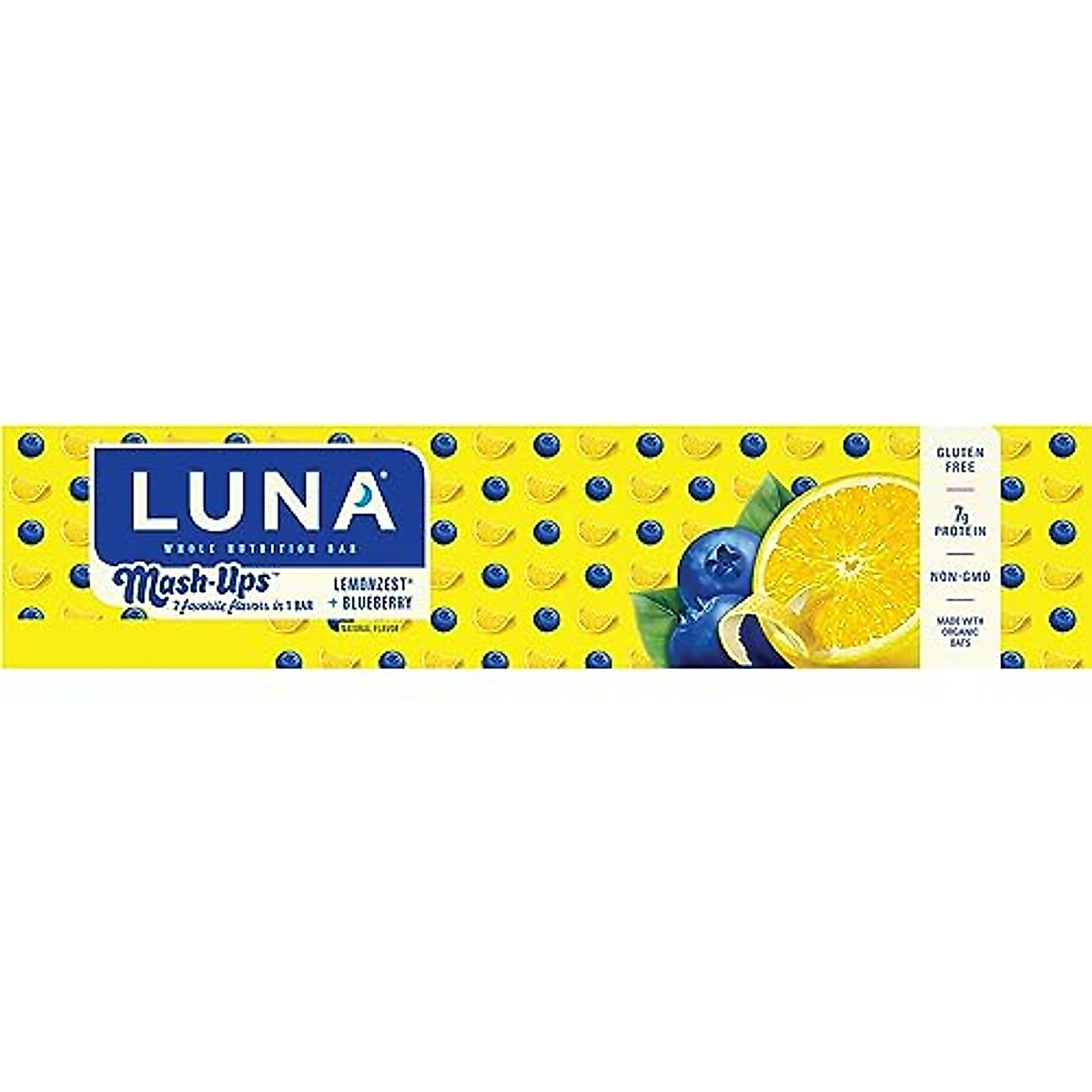 LUNA Mash-Ups - LemonZest + Blueberry Flavor - Gluten-Free - Non-GMO - 7-9g Protein - Made with Organic Oats - Low Glycemic - Whole Nutrition Snack Bars - 1.69 oz. (15 Count)