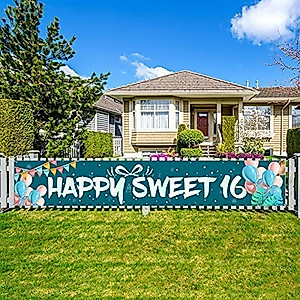 Vlipoeasn Sweet 16 Birthday Decorations for Girls 16th Birthday Banner, Teal Happy Sweet 16 Birthday Decorations, Happy 16th Birthday Yard Sign Sixteen Birthday Decor Photo Prop (9.8x1.6ft) (Teal)