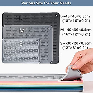 IYYI Dish Drying Mat for Kitchen Counter, Silicone Dish Drainer Mat, Multiple Usages Draining Mat, Heat Resistant Dish Mat, Dishwasher Safe(Light Gray,S)