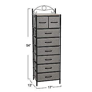 Household Essentials Victoria Dresser Tower Storage Organizer with 8 Drawers Black Metal Frame and Ashwood Rustic Wood Grain Top