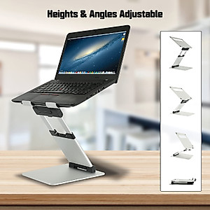 Winunite Silver Adjustable Laptop Stand for Desk Compatible with MacBook Laptops 10 15 17 inches Ergonomic Sit to Stand Portable Laptop Holder Convertor Fits for All Laptops Tablets 11-17"