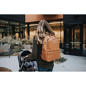 Little Unicorn Skyline Backpack – Diaper, Work, Travel Bag with Changing Pad - Premium Vegan Leather – Lightweight & Durable Design – 5 Interior Pockets – Easily Wipes Clean (Cognac)