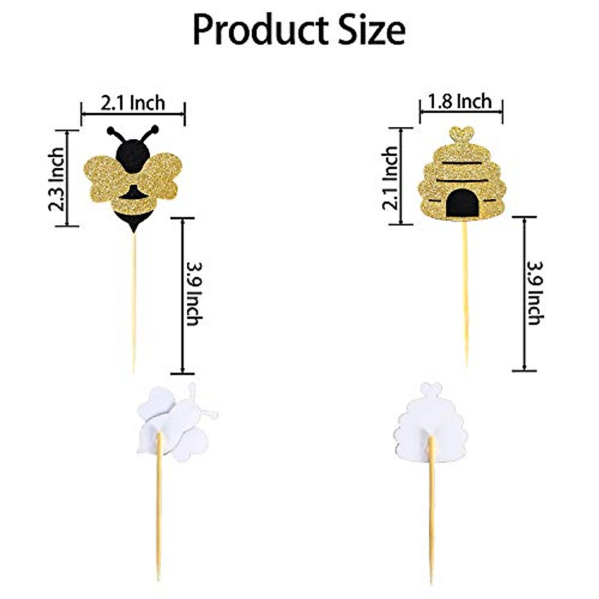 Zonon 50 Pieces Bee Toothpicks Bulk Bee Cupcake Toppers Glitter Bee Cake Picks Decorations for Baby Shower Birthday Party Favors Supplies