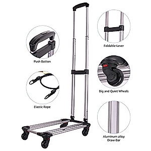 Folding Luggage Cart with 110 Lbs Capacity，Fanwoli 4 Wheels Hand Truck Compact Lightweight，Portable Dolly for Travel,Luggage,Moving, Shopping and Office Use