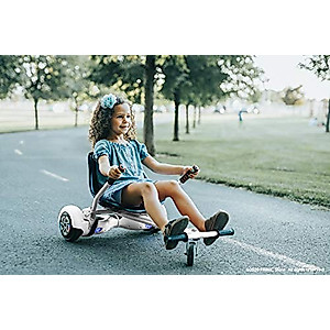 Hoverboard Seat Attachment Accessories Go Kart Conversion Kit, Transforming Self Balancing Scooter into Go-Kart, Adjustable Frame, Suitable All Ages & Heights, Compatible for 6.5'' 8'' 10'' (White)