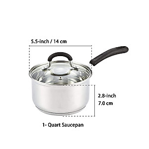 Cook N Home Professional Stainless Steel Saucepan with Lid, 1 Quarts, Silver
