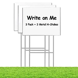 Kichwit 3 Pack Blank Yard Signs with Stakes, 17 x 12 Inches, White Plastic Yard Lawn Sign for Indoor or Outdoor Use