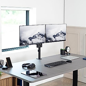 VIVO Dual Monitor Arm Mount for 17 to 32 inch Screens - Pneumatic Height Adjustment, Full Articulating Tilt, Swivel, Heavy Duty VESA Stand with Desk C-clamp and Grommet Option STAND-V002K