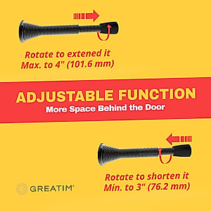 Greatim 5 Pack Telescoping Door Stopper, Door Stop, 3 to 4 Inch Adjustable Spring Door Stopper, Flexible Spring Door Stoppers (Black)
