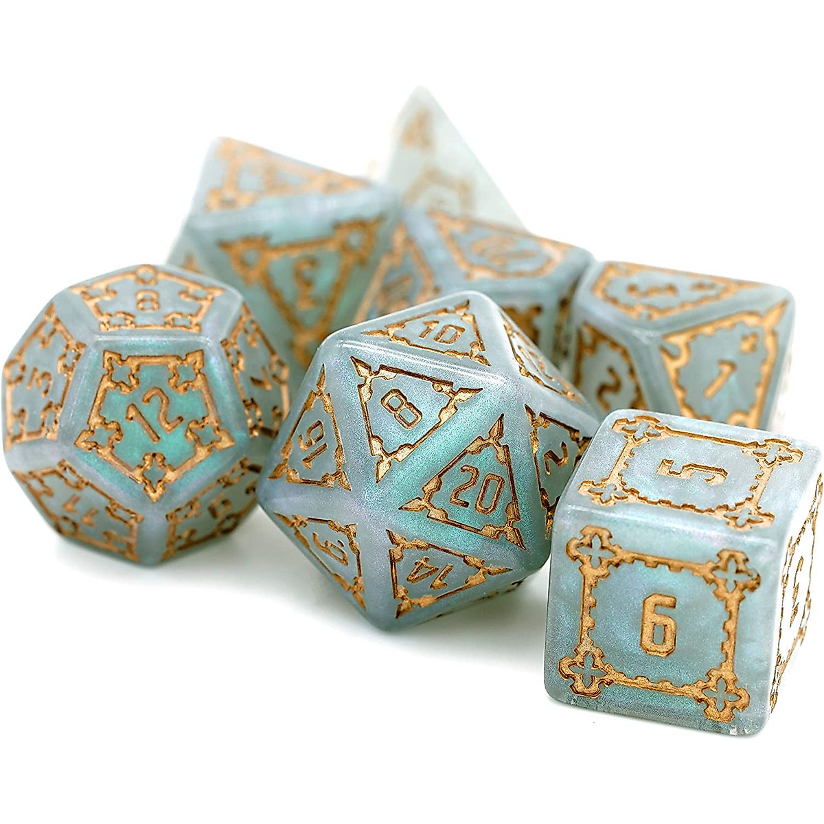 cusdie 7 Pcs 25mm Giant DND Dice with Dragon Eye Dice Bag, Polyhedral Dice Set, D&D Dice for Dungeons and Dragons Pathfinder RPG MTG (Gray Green)