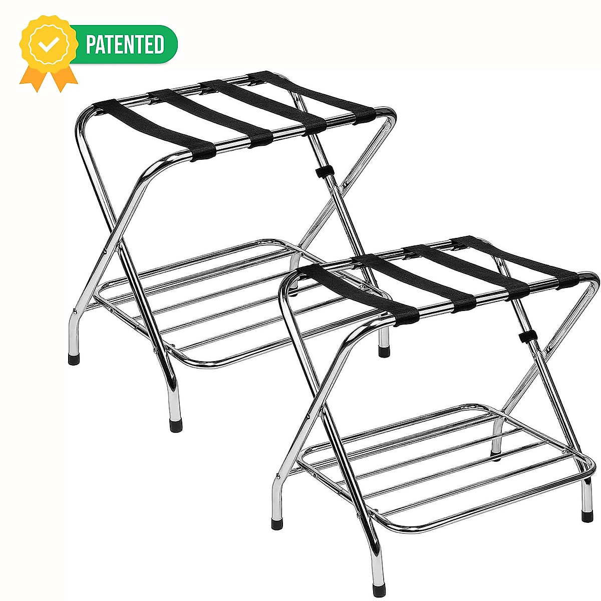 Foldable Luggage Rack, Metal Suitcase Stand for Guest Room, Heavy Duty Luggage Rack for Bedrooms, Hotels, Travel | Folding Luggage Racks for Suitcases and Storage (Double Rack (DIY), Pack of 2)