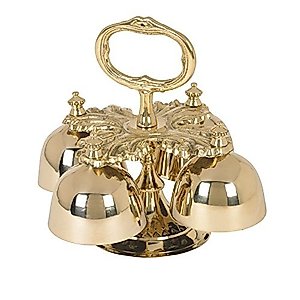 Stratford Chapel Polished Brass Four Cup Oak Leaf Hand Bells, 6 Inch