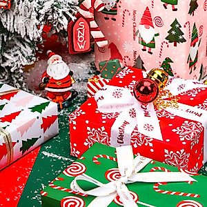 WRAPAHOLIC Christmas Wrapping Paper Roll - Red, Green and Pink Christmas Gnome Elf Holiday Collection - 4 Rolls - 30 Inch x 120 Inch Per Roll