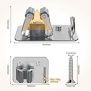 XCIXCI 4 Pack Stainless Steel Mop and Broom Holder Wall Mount with Hook, Screw Drilling Mop and Broom Hanger, Single Heavy Duty Storage Rack for Laundry Garage Closet Garden Tool Organizer, Silver