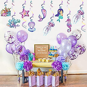 UOMNICUE Mermaid Hanging Swirl Decorations,20 PCS Double Sided Print Mermaid Themed Foil Swirls Dangling Ceiling Streamers Wall Decals for Kids Girls Birthday Baby Shower Under the Sea Party Supplies