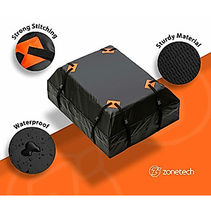 Durable Roof Top Waterproof Cargo Bag - Zone Tech Classic Black 15 Cubic Feet Premium Quality Universal Waterproof Fold-able Leak Proof Traveling Roof Top Car Bag