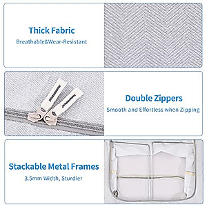 Foldable Clothes Storage Bins 2 Pack, Stackable Metal Frame Clothing Storage Box, Oxford Fabric Organizer Set with Clear Windows&Sturdy Carry Handles(22L,Light Grey)