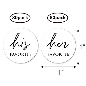 White His Her Favorite Stickers, 1 inch Wedding Bridal Shower Party Favor Labels 160-Pack