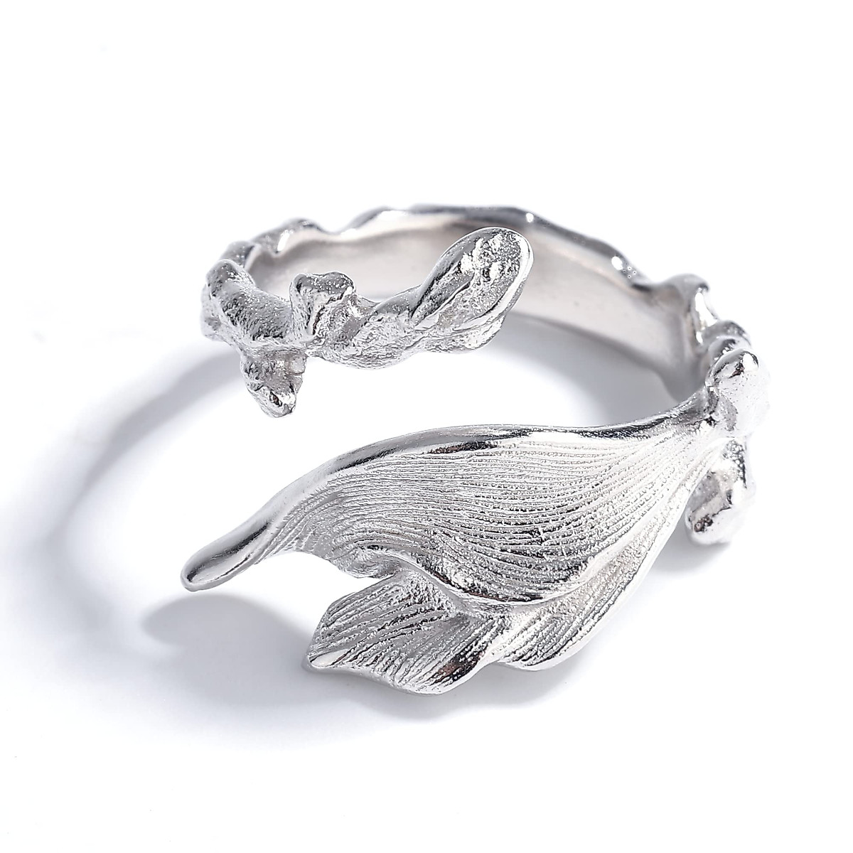 Leon Design White Gold Plated Sterling Silver Rings for Women Lava Flower Thick Silver Statement Ring Adjustable Open Irregular Ring Handmade Stacking Ring for Anniversary Birthday Gift