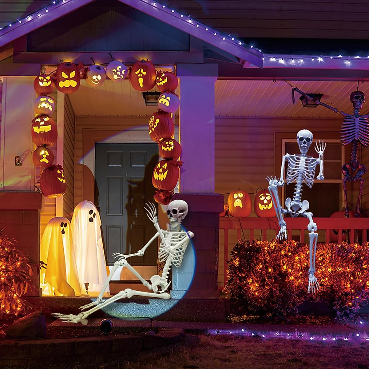 Halloween Skeleton, Full Size Skeleton Skull Decor with Movable Posable Joints for Halloween Front Yard Patio Lawn Garden Props Spooky Party Decoration