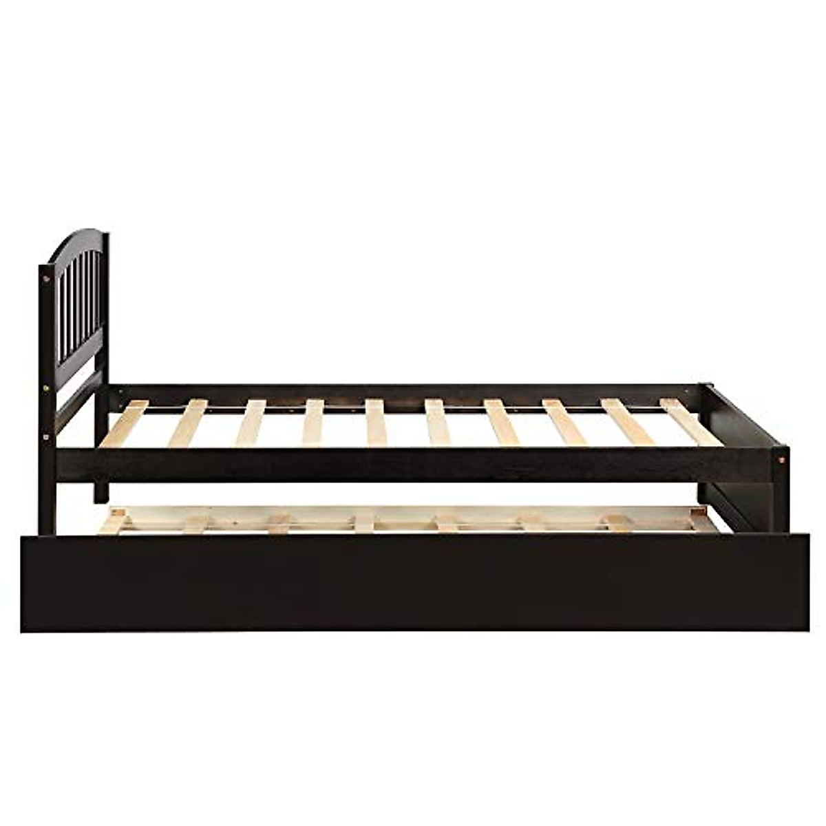 TARTOP Twin Size Platform Bed Wood Bed Frame with Trundle, Wood Bed Frame with Trundle and Slatted for Kids Teens Adults,No Box Spring Needed,Espresso