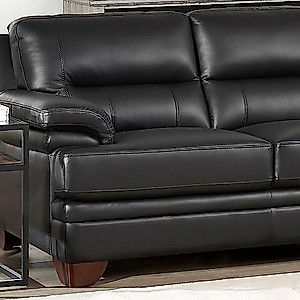Hydeline Luxor Top Grain Leather Sofa Couch, 88", Black, Memory Foam and Springs Seating, Memory Foam and Springs Seating