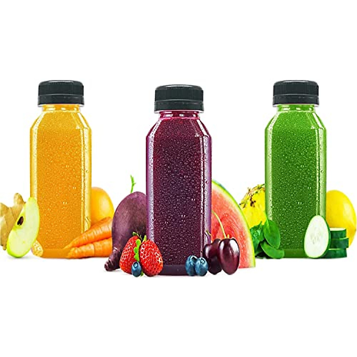 MFDSJ 10 Pcs 8 OZ Plastic Fillable Juice Bottles, Clear Bulk Beverage Containers, for milkshakes, Juice, Milk and Homemade Beverages