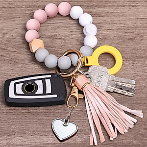 UpUDo Keychain Bracelet Wristlet, Silicone Beaded Key Ring Bracelet, Elastic Keyring Bangle for Womens