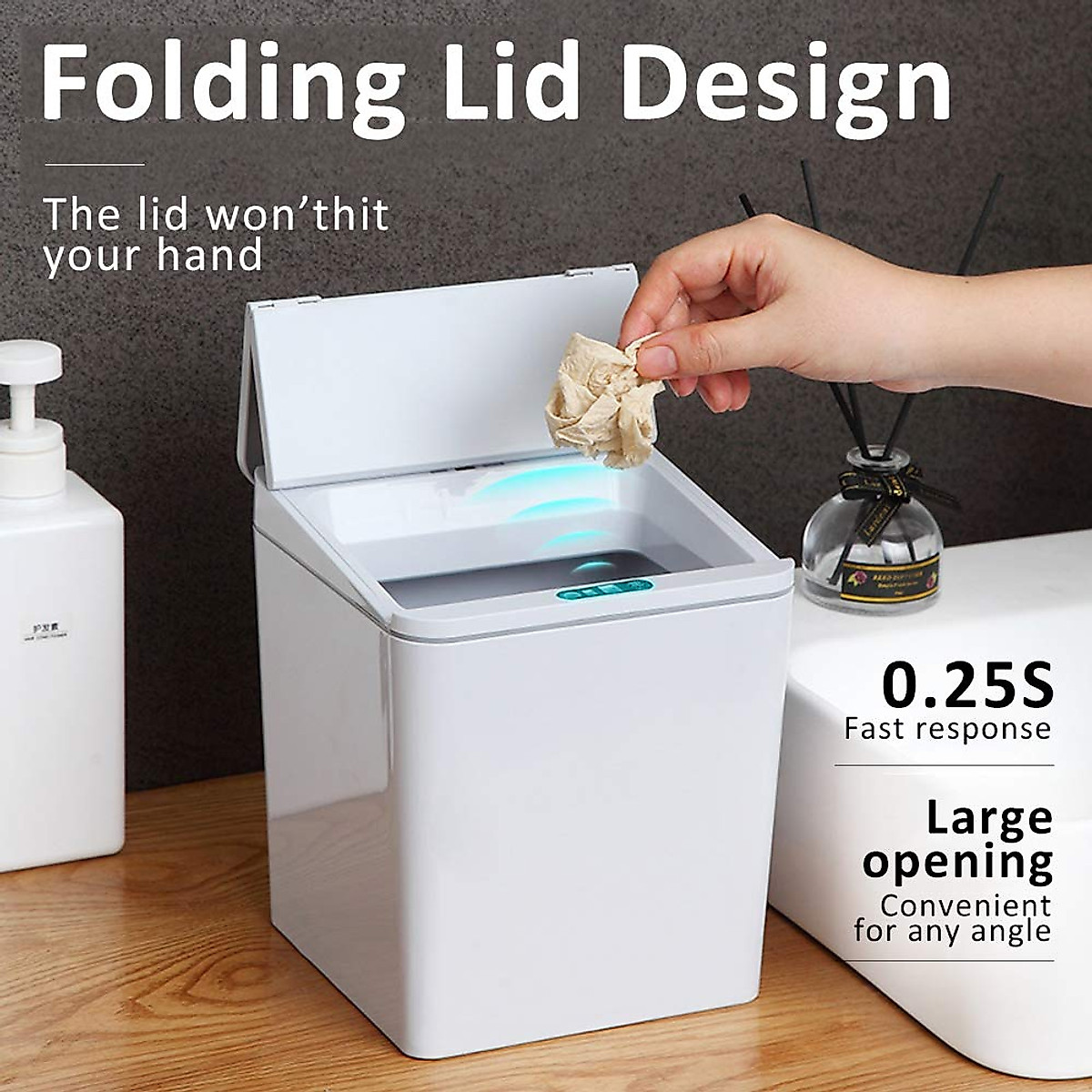 NORMIA RITA 1.6 Gallon Mini Automatic Trash Can for Car Desktop Kitchen Small Touchless Garbage Can with Lid 0.25S Fast Response Sensor