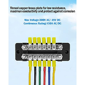 LENKRAD Power Distribution Block Bus Bar with Ring Terminals - 150A Double-Row Busbar for Car Marine Boat, 4 x M6 Stud, 12 x M4 Screw