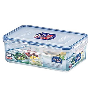 LocknLock Easy Essentials On The Go Meal Prep Lunch Box, Airtight Containers with Lid, BPA Free, Rectangle (3 Section) -34 oz, Clear