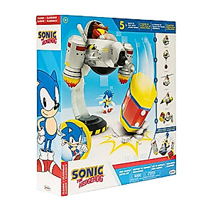 Sonic The Hedgehog Egg Mobile Battle Set with Sonic & Dr. Eggman 2.5 Inch Action Figures, Includes 14 Unique Pieces