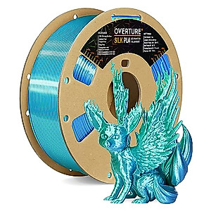 OVERTURE Silk PLA 1.75mm Dual Color Filament, Clog-Free Shiny 3D Printer Filament, 1kg Spool(2.2lbs), Dimensional Accuracy +/- 0.03 mm, Fit Most FDM Printer(Silk Green-Blue)