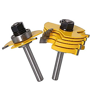 Yakamoz 1/4 Inch Shank 3-Wing Adjustable Slot Cutter Router Bit Set with Bearings | 6-Picecs Slotting Cutting Blades, 1/2 Inch Cutting Depth, 6 Different Cutting Widths