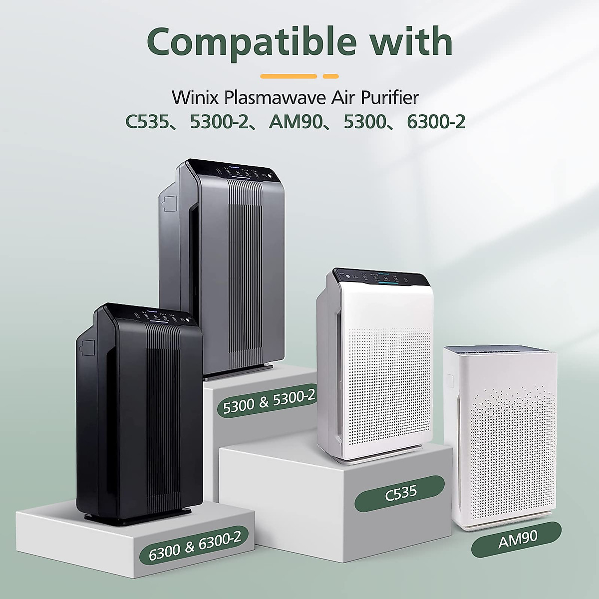 isinlive 115115 Replacement Filters A Size 21 for Winix PlasmaWave 5300-2, C535, 6300, 5300, 6300-2, P300, AM90, 9000, 5000, 5000B, C909, 9800 Air Purifier, 1 True HEPA Filter + 4 Carbon Pre-Filters