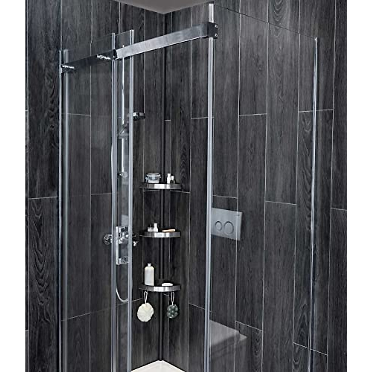 Architeckt Vale Designs Bathroom Corner Shower Caddy Unit 3 Shelves Tall Storage Organiser Black Wall Mounted Modern Plastic Adjustable